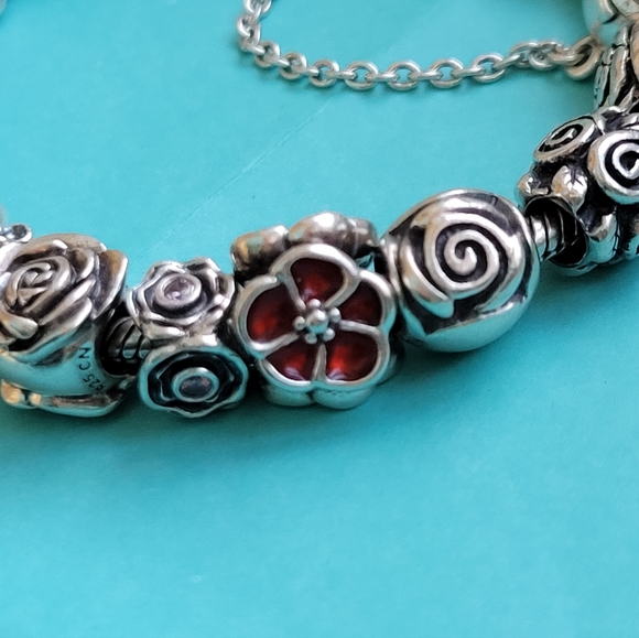 Pandora | Jewelry | Pandora Silver Gold Clasp Bracelet Theme Rose ...